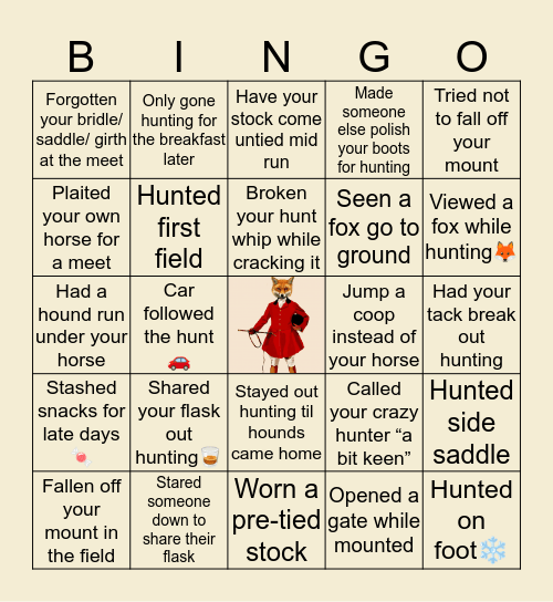 Fox Hunting Bingo Card