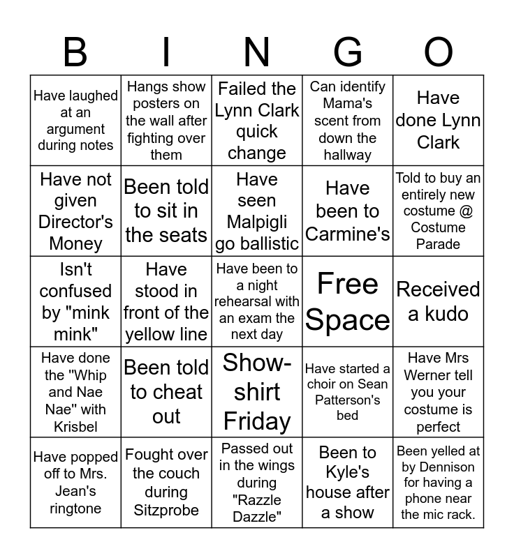 Bay Shore Drama Bingo Card