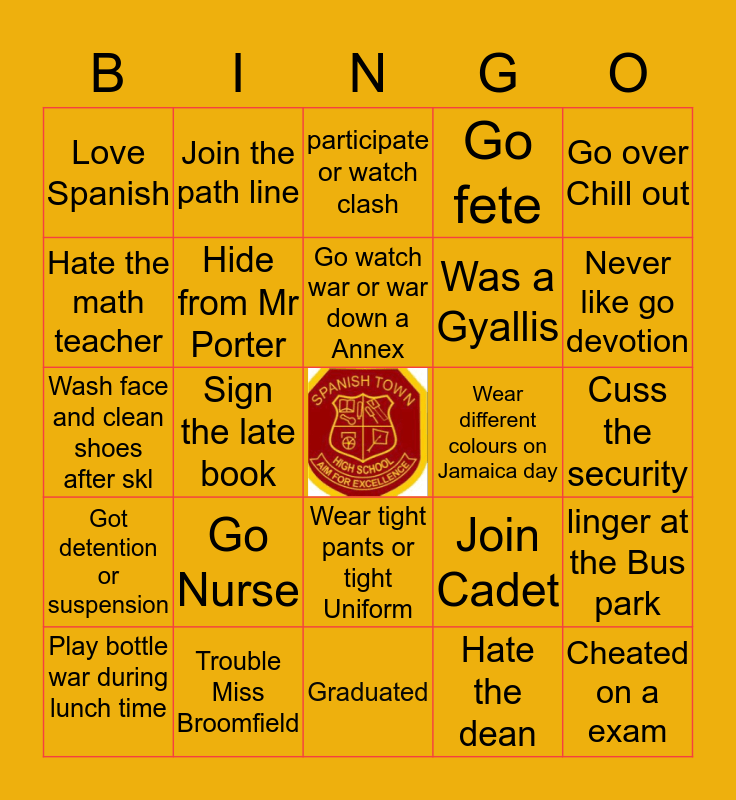 Spanish Town High school Bingo Card