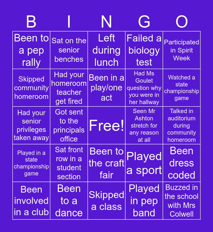 Waterville Senior High School Bingo Card