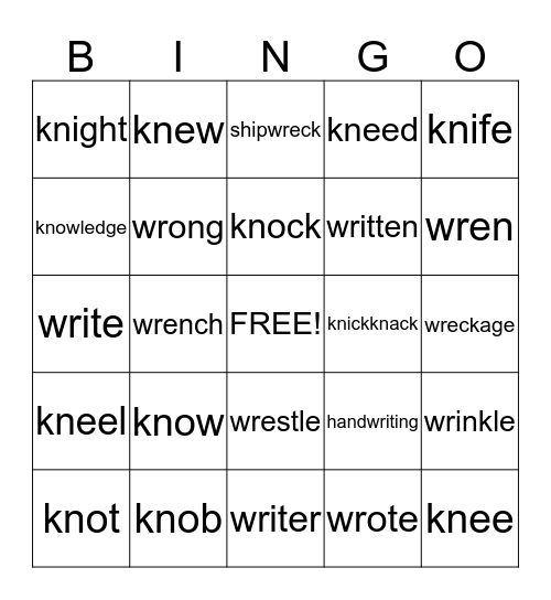 WR/KN Bingo Card
