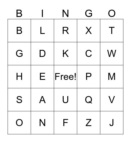 Consonant and Vowel 2 Bingo Card
