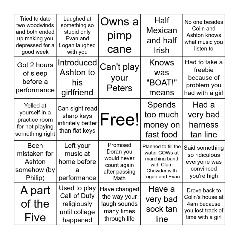 Jesse Bingo Card