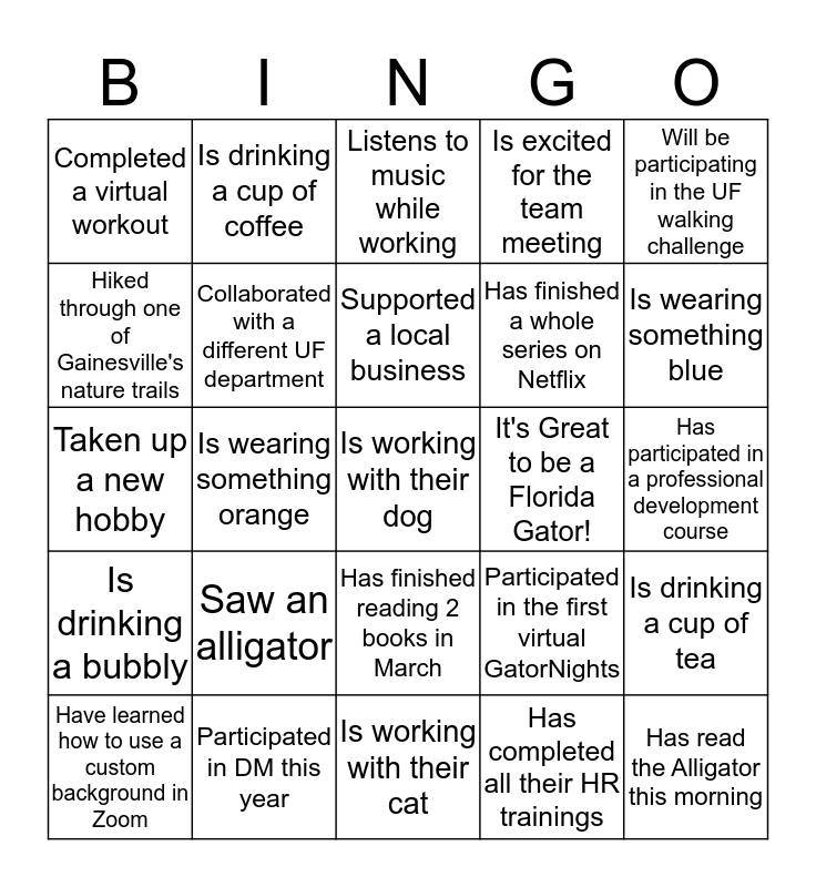 Student Engagement Team Meeting Bingo Card