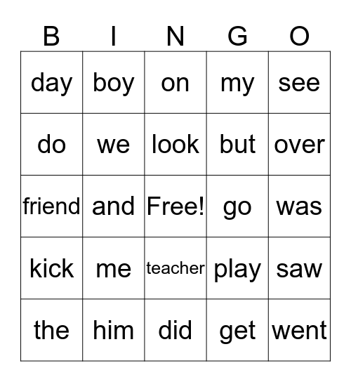 Word Wall Word Grade 1 Bingo Card