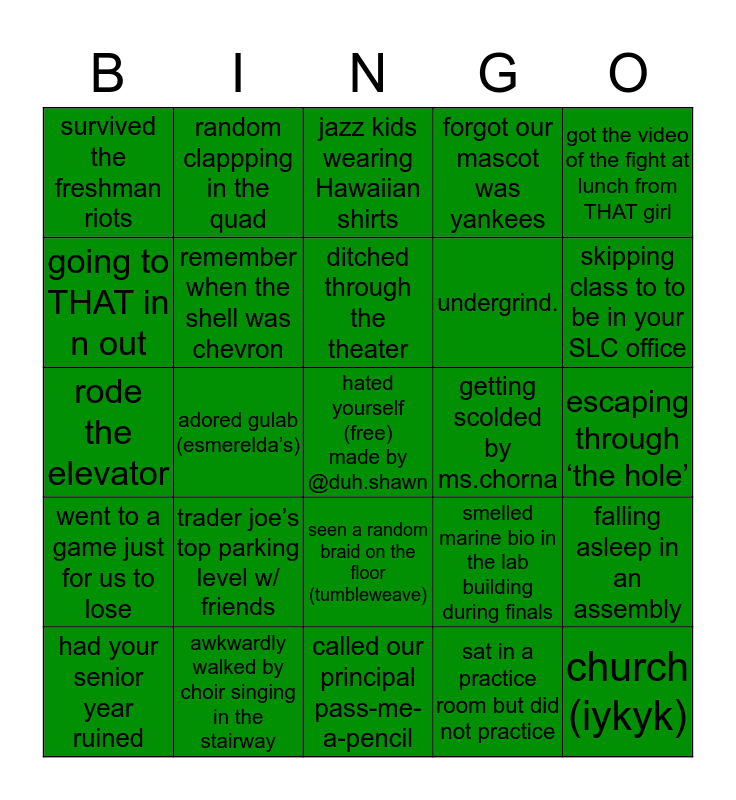 Hamilton Bingo Card