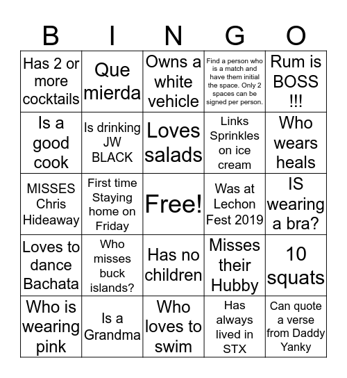 Girlfriend Bingo Card