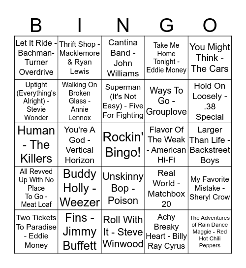 Rockin' Bingo (2A) Bingo Card