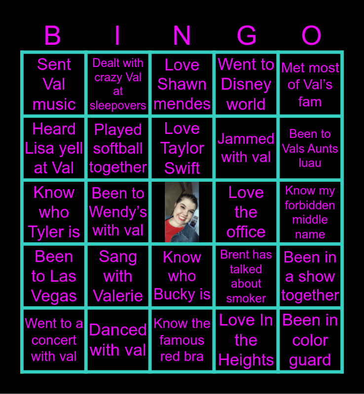Val Bowman Bingo Card