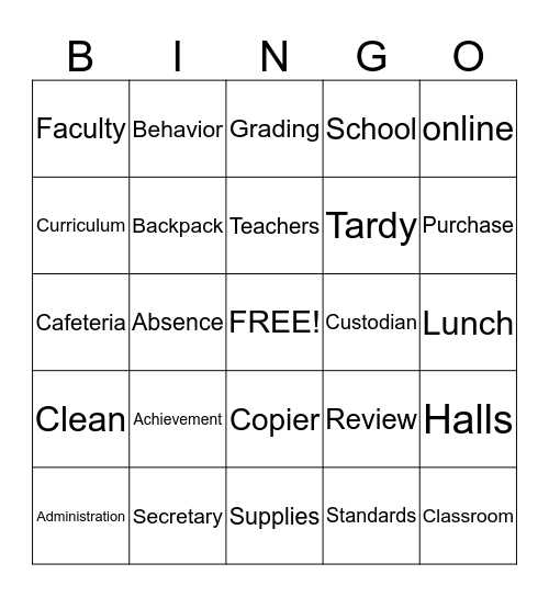 Faculty/Staff Meeting BINGO! Bingo Card