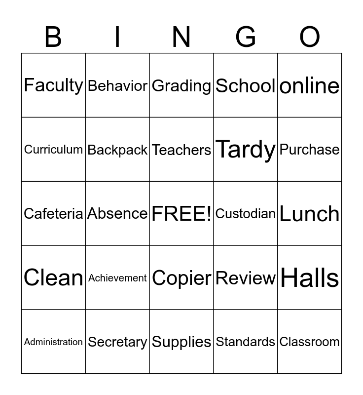 Faculty/Staff Meeting BINGO! Bingo Card