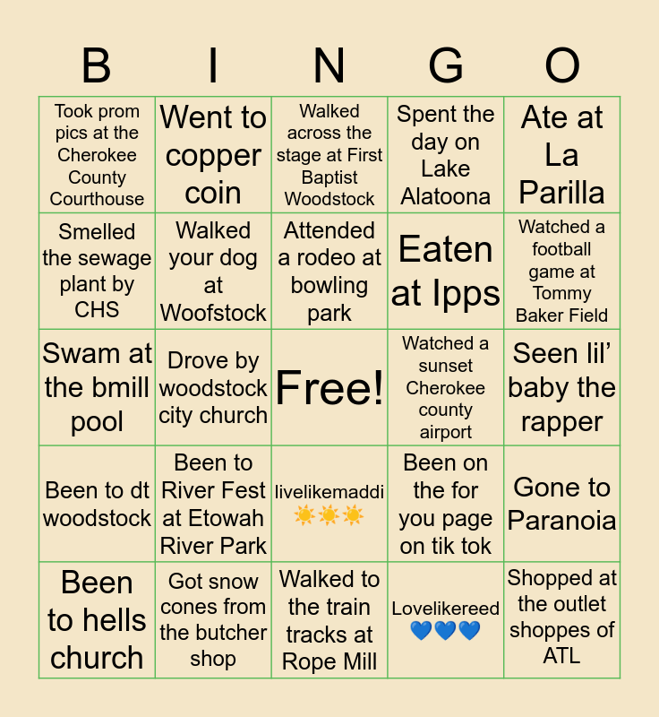 CHEROKEE COUNTY Bingo Card