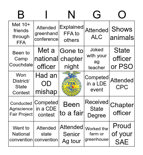 Batesville FFA Bingo Card