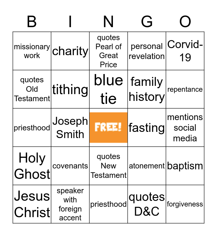 General Conference Bingo Card