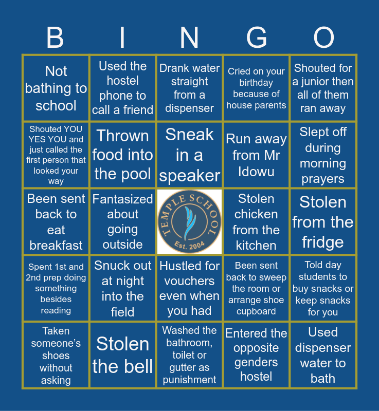 TEMPLE HOSTEL Edition Bingo Card