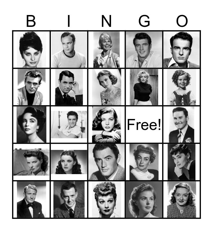 Classic Hollywood Stars Bingo Card