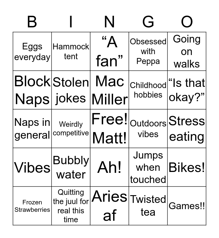 Matt! Bingo Card