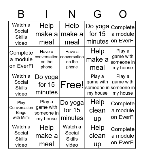 Social Skills Bingo Card