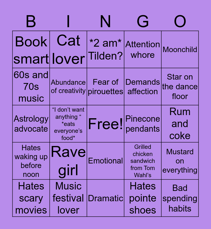 Sophie Stewart Bingo Card