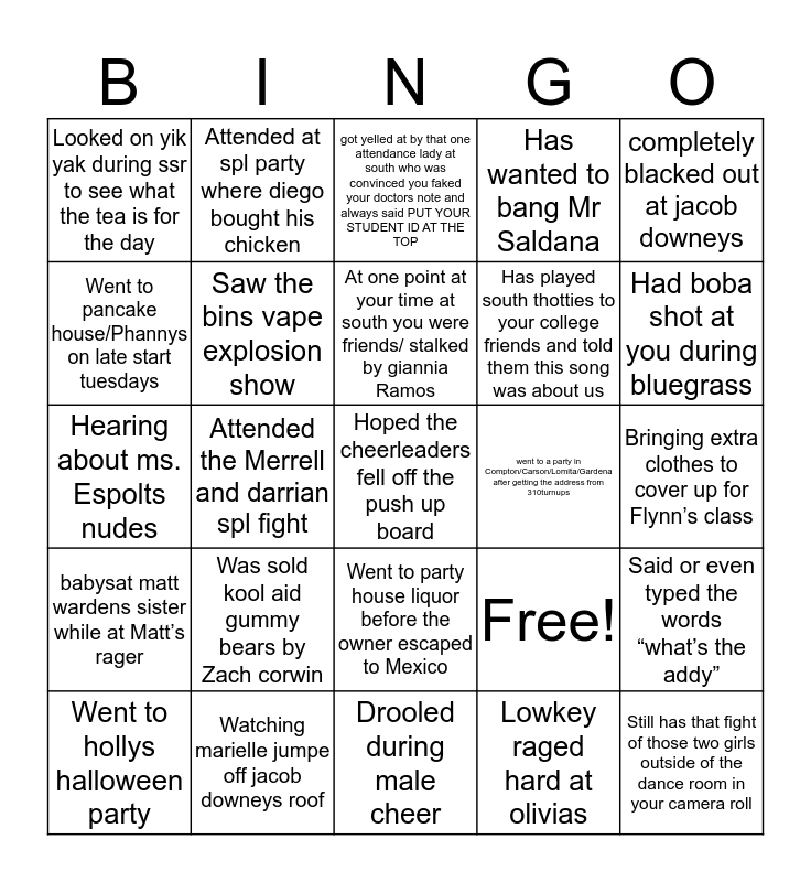 South Thotties Bingo Card