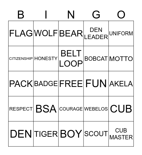 PACK 98 Bingo Card