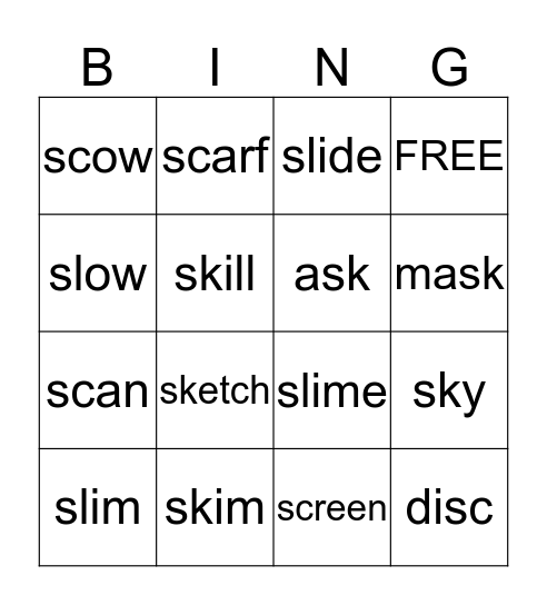 L3_U8_PHONICS (sk / sc / sl) Bingo Card