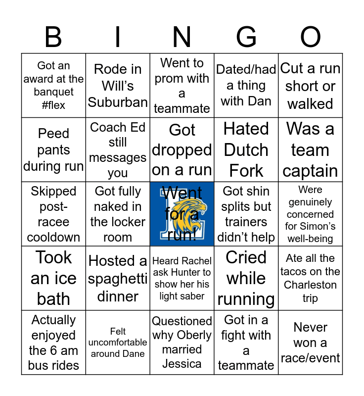 Lexington Cross Country Bingo Card