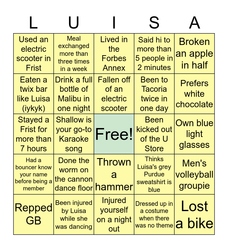 Luisa Bingo Card