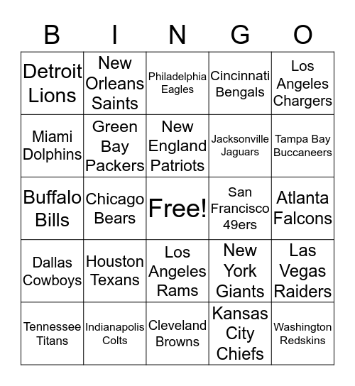 NFL Bingo Card