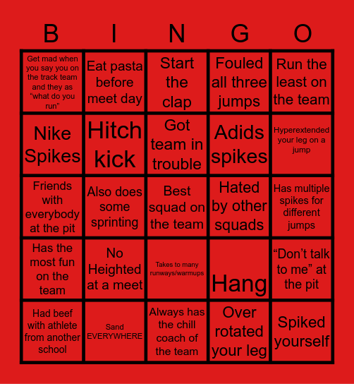 Track & Field Jump Edition Bingo Card