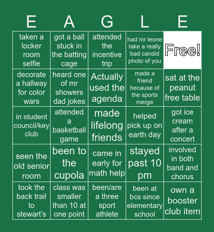 Bolton CSD Bingo Card