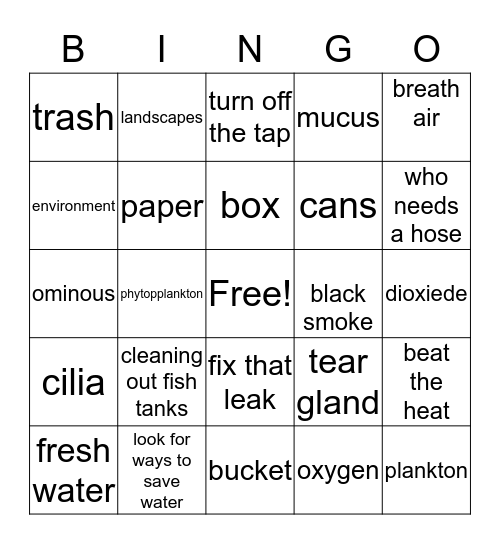 water conservation,recycle and pollution Bingo Card