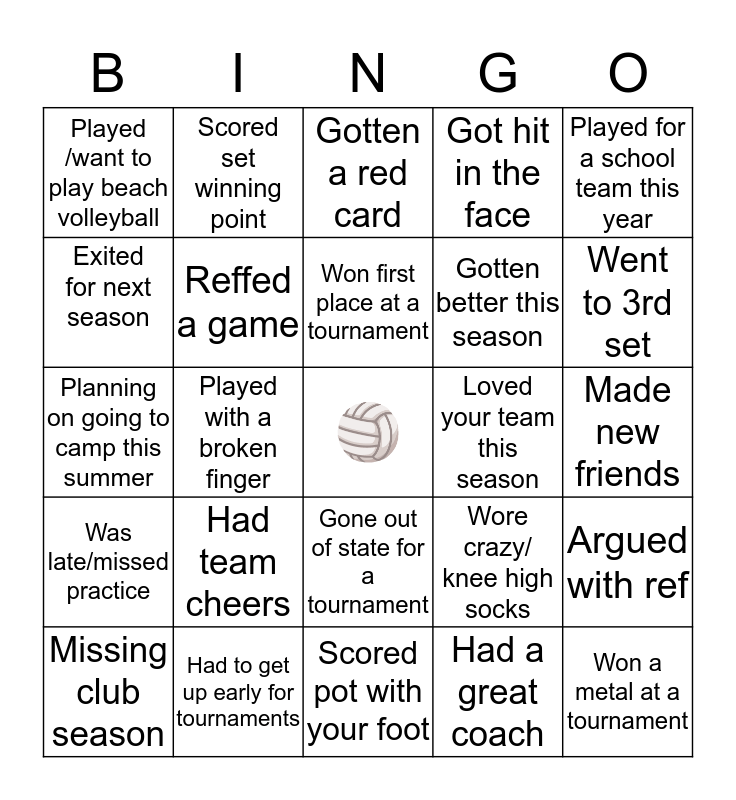 Volleyball Bingo Card