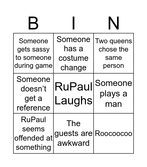 Snatch Game Bingo Card