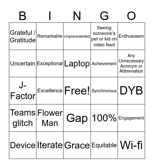 E-school 2020 Pandemic TLI Bingo Card