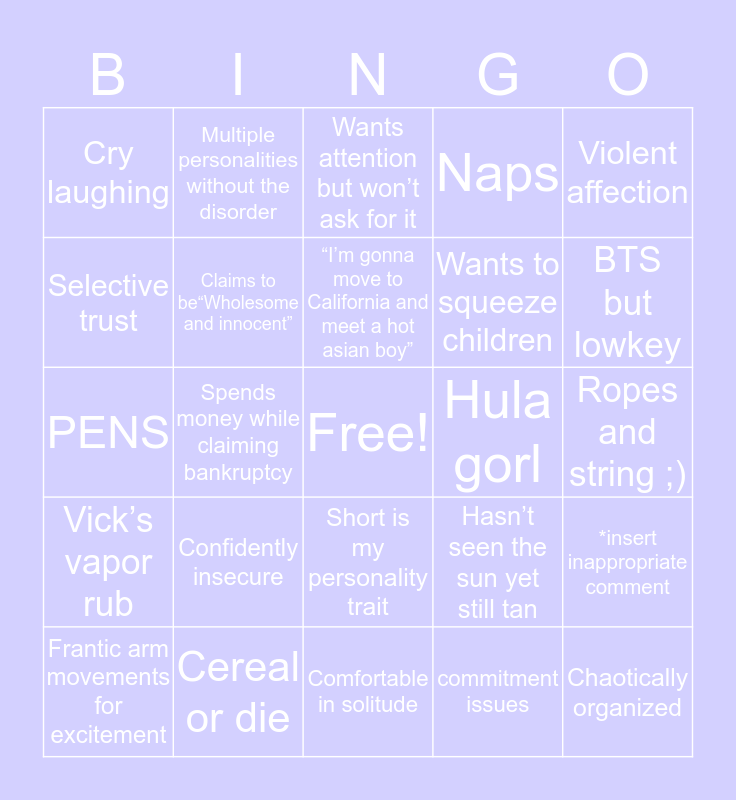 ALIYAHS BINGOO Bingo Card