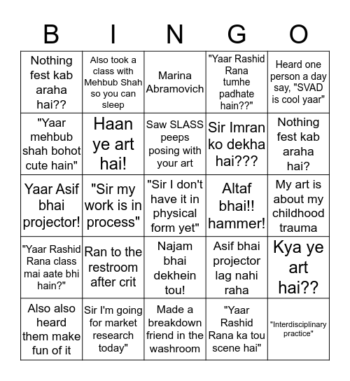 BNU Svad Bingo Card