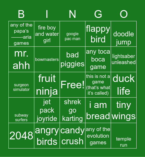 Old Comp/Phone Games Bingo Card