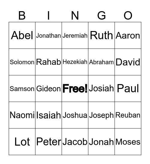 Bible Character Bingo Card