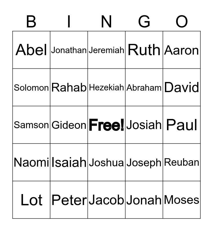 Bible Character Bingo Card