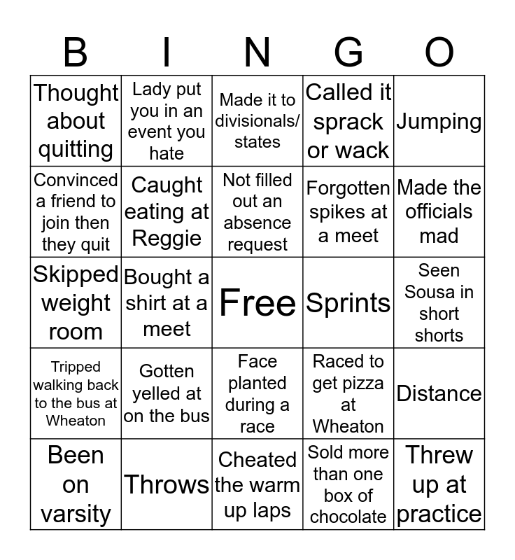 BR TRACK AND FIELD Bingo Card