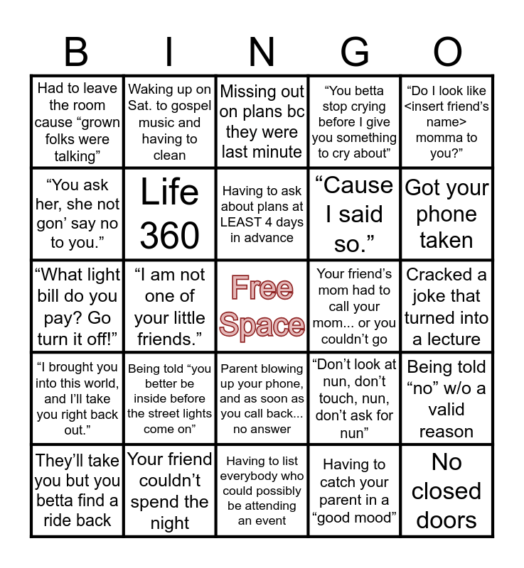 Strict Parent Bingo 🤣 Bingo Card