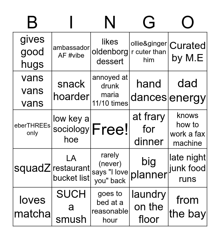 Matt Eberle Bingo Card