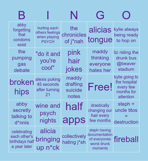 PSYCH's Bingo Card