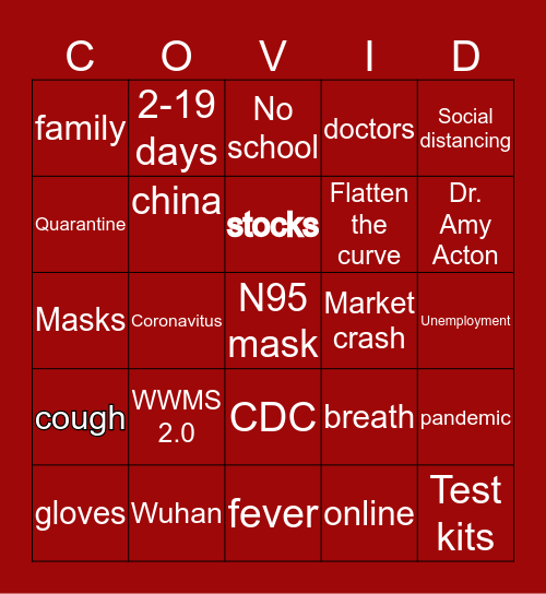 Coronavirus Bingo Card