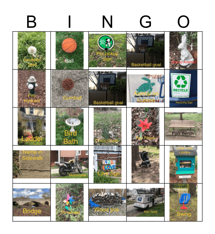 Neighborhood Walking Bingo Card