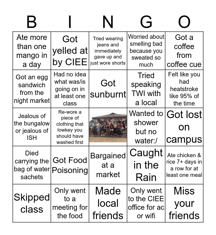 CIEE Ghana Bingo Spring 2020 Bingo Card