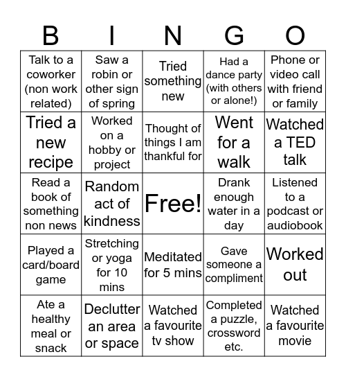 Commercial Team Bingo Card