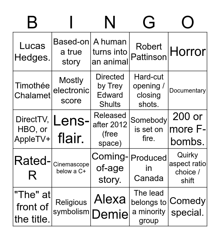 A24 Bingo Card