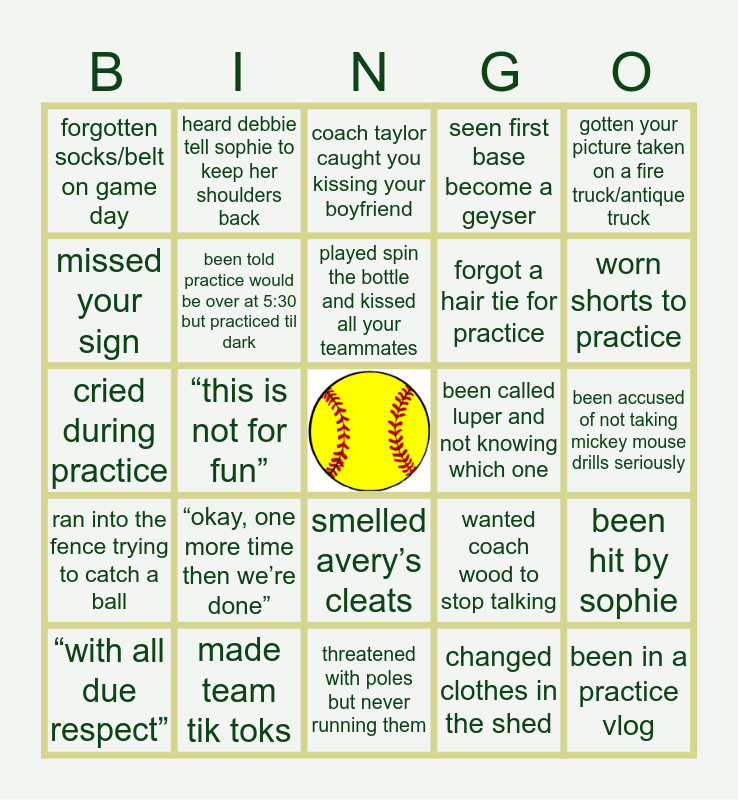 GLENVAR SOFTBALL Bingo Card